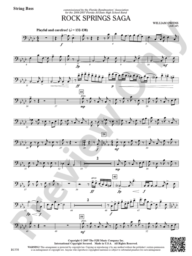 Rock Springs Saga: String Bass: String Bass Part: William Owens - Digital Sheet Music Download