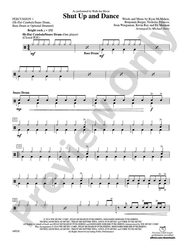 Shut Up and Dance: 1st Percussion: 1st Percussion Part - Digital Sheet ...