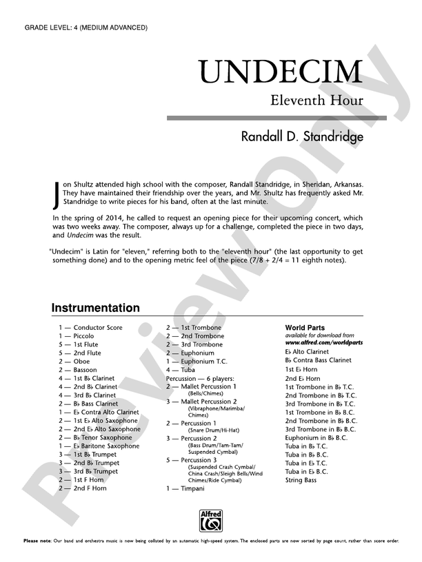 Undecim: Concert Band Conductor Score & Parts: Randall D. Standridge ...