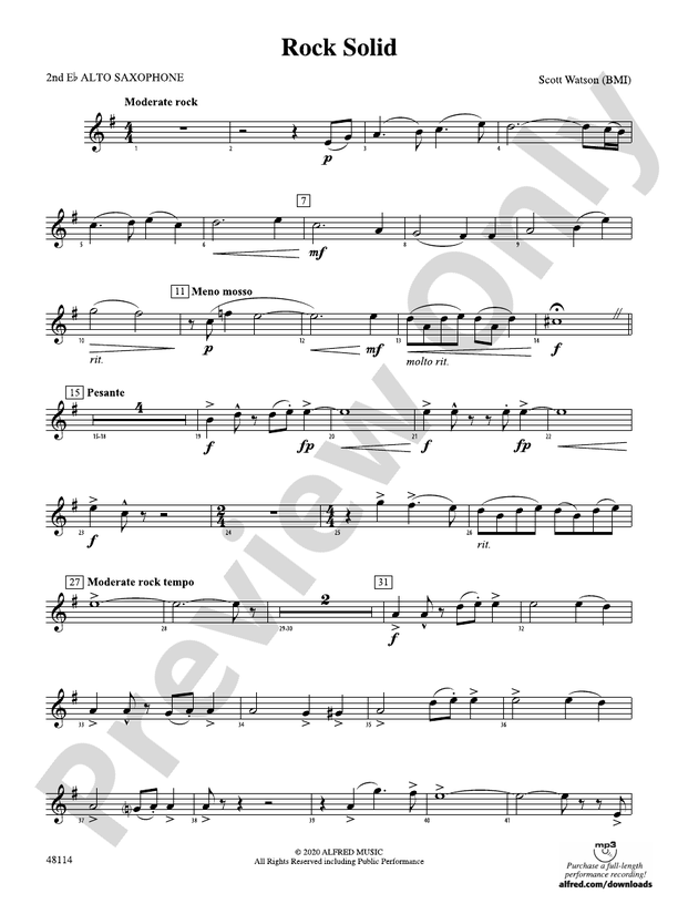 Rock Solid: 2nd E-flat Alto Saxophone: 2nd E-flat Alto Saxophone Part - Digital Sheet Music Download
