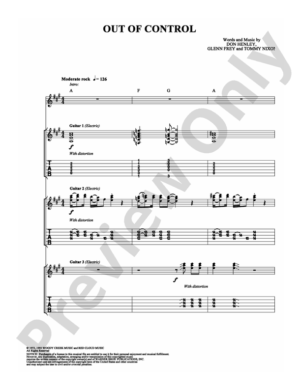 Out of Control: Guitar TAB: Eagles - Digital Sheet Music Download