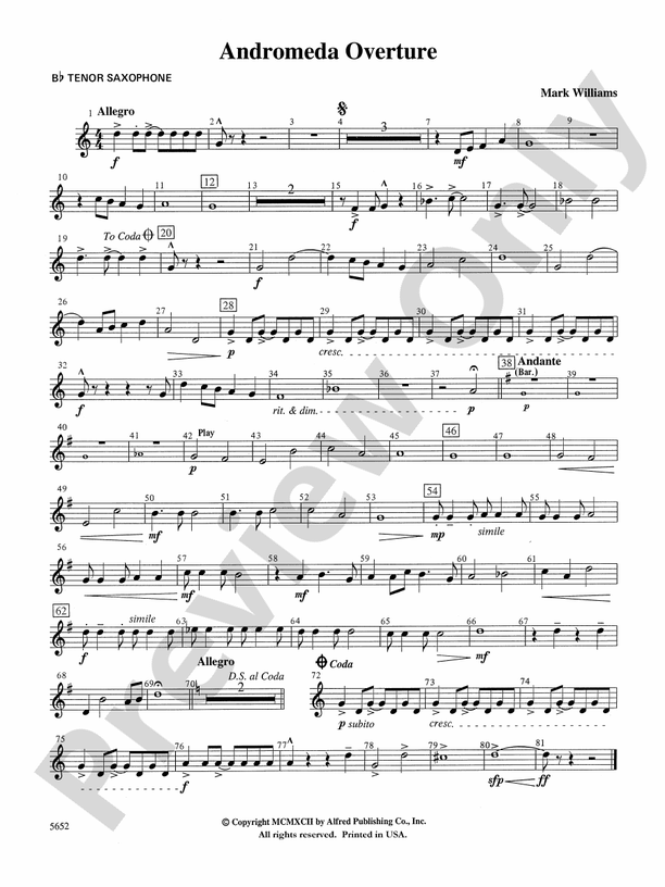 Andromeda Overture: B-flat Tenor Saxophone: B-flat Tenor Saxophone Part - Digital Sheet Music ...