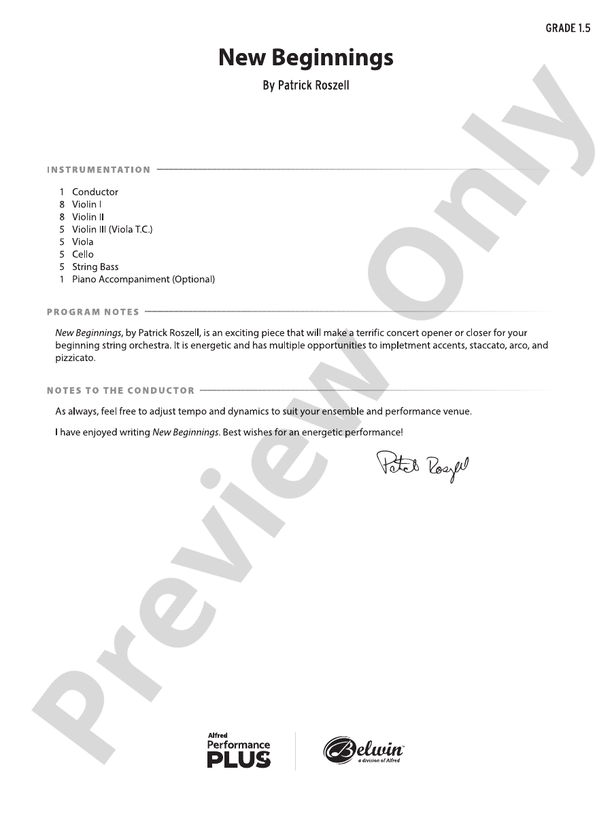 New Beginnings: : Patrick Roszell - Digital Sheet Music Download