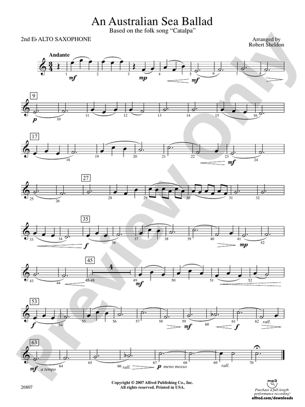 An Australian Sea Ballad: 2nd E-flat Alto Saxophone: 2nd E-flat Alto ...