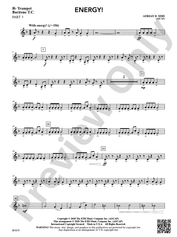 Energy!: Part 3 - B-flat Trumpet / Baritone T.C.: Part 3 - B-flat ...