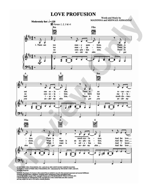Love Profusion: Piano/Vocal/Chords: Madonna - Digital Sheet Music Download