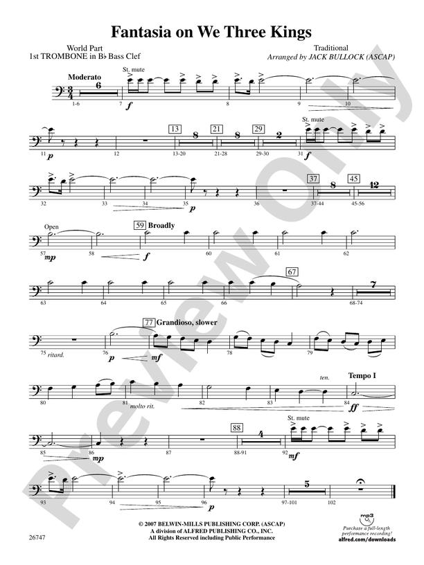 Fantasia on We Three Kings: (wp) 1st B-flat Trombone B.C.: (wp) 1st B ...