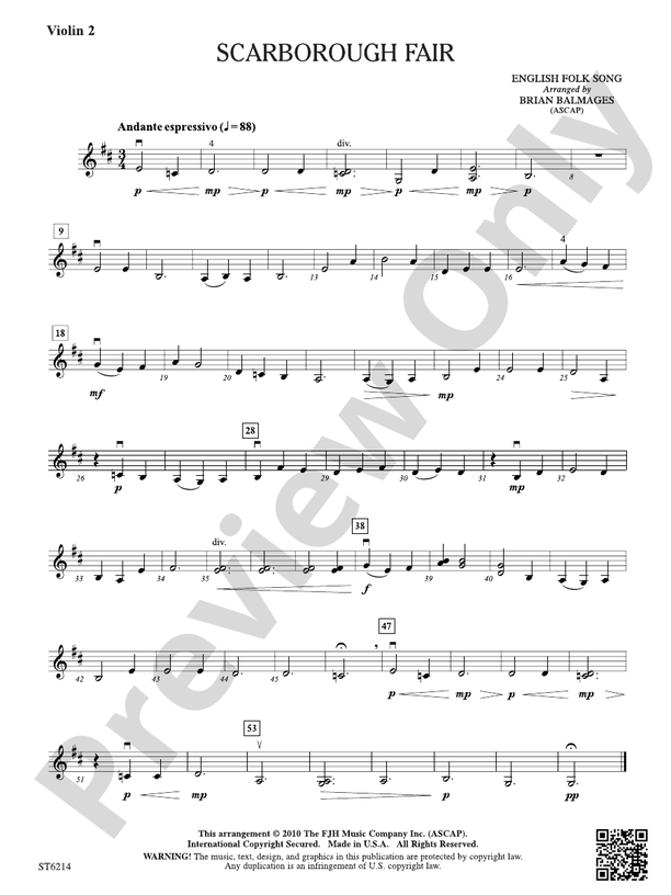 Scarborough Fair: Violin 2 (Viola T.C.): Violin 2 (Viola T.C.) Part ...