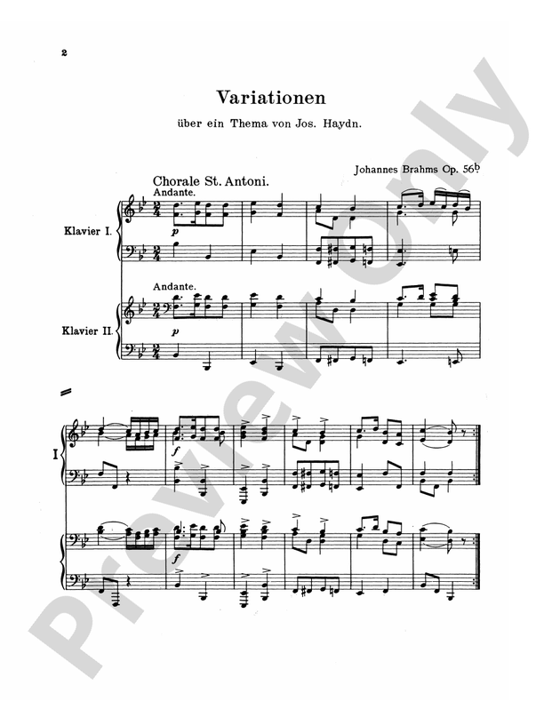 Brahms: Variations on a Theme of Haydn, Op. 56B (Original): Piano Duo (2 Pianos, 4 Hands) Book ...