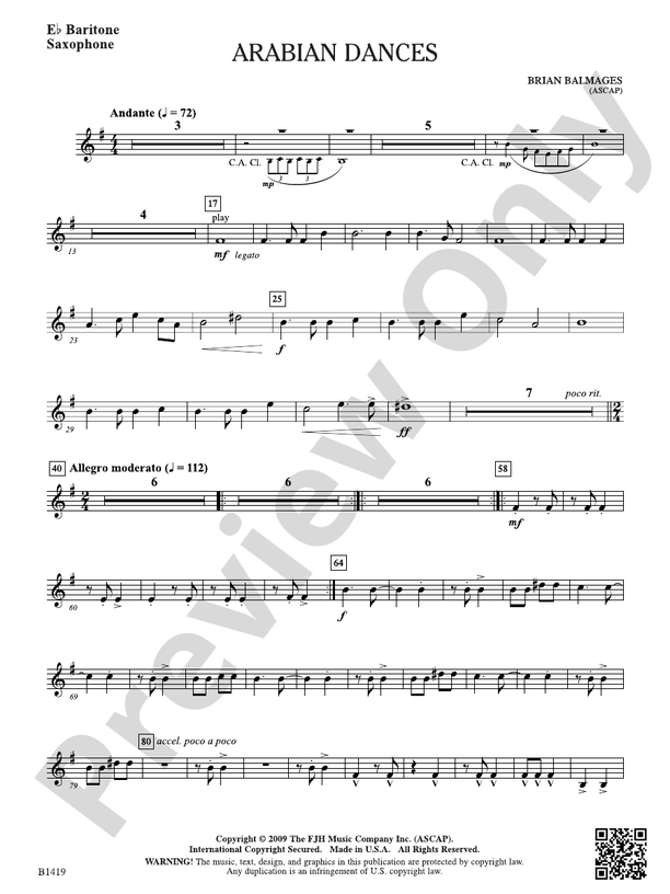 Arabian Dances: E-flat Baritone Saxophone: E-flat Baritone Saxophone Part: Brian Balmages ...
