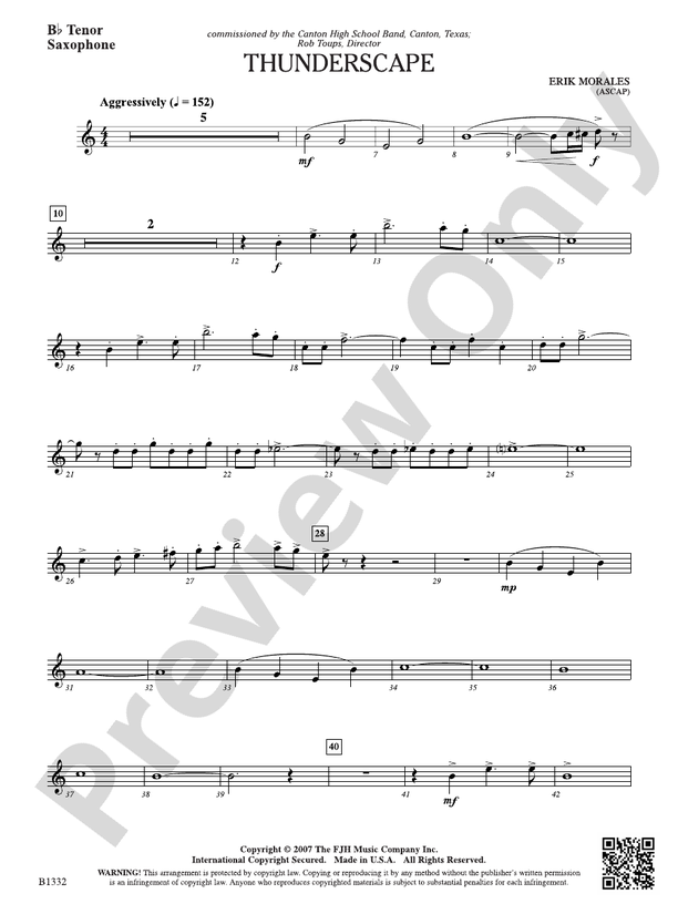 Thunderscape: B-flat Tenor Saxophone: B-flat Tenor Saxophone Part: Erik Morales - Digital Sheet ...