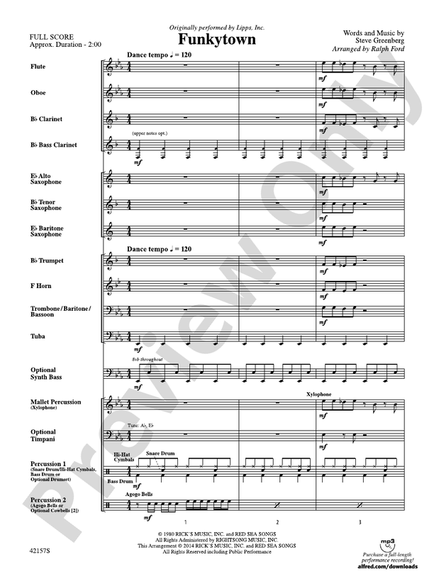 Funkytown: Score: Concert Band Score - Digital Sheet Music Download