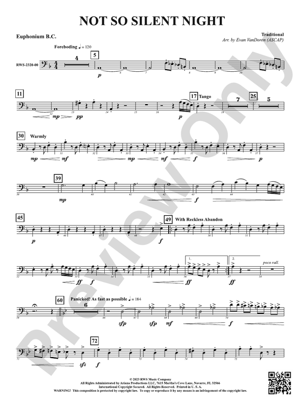 Not So Silent Night: Baritone B.C.: Baritone B.C. Part - Digital Sheet ...