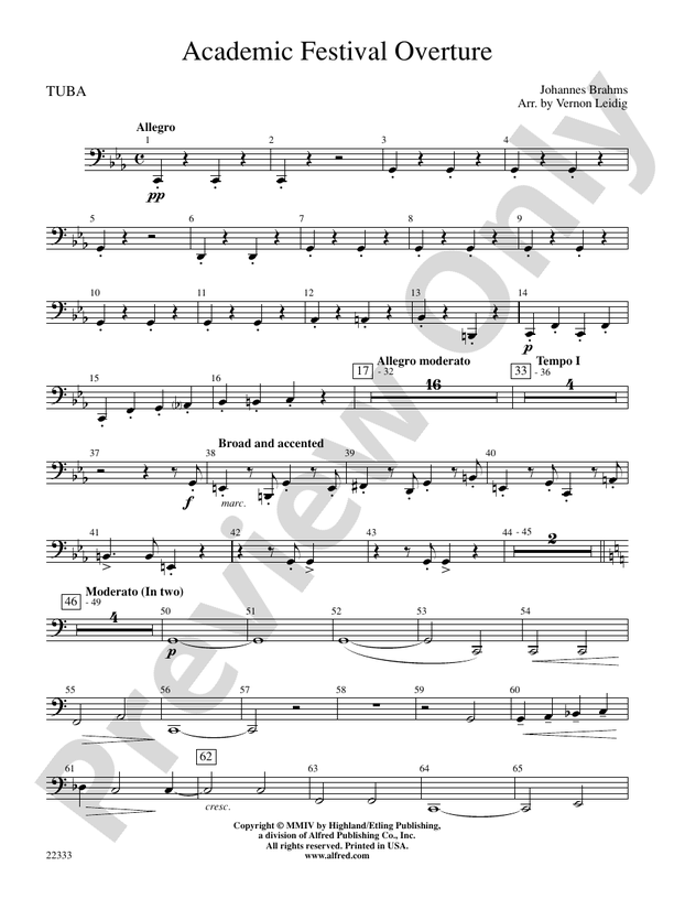 Academic Festival Overture: Tuba: Tuba Part - Digital Sheet Music Download