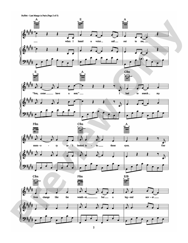 Last Mango in Paris: Piano/Vocal/Chords: Jimmy Buffett - Digital Sheet ...