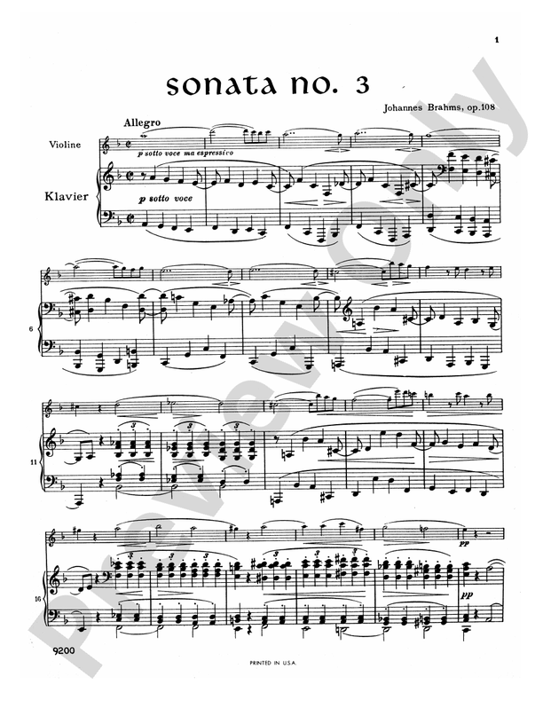Brahms: Sonata in D Minor, Op. 108: Sonata in D Minor, Op. 108 (Piano ...