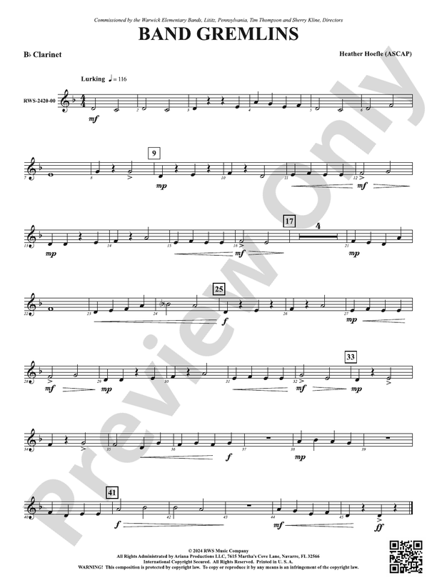 Band Gremlins: 1st B-flat Clarinet: 1st B-flat Clarinet Part: Heather ...