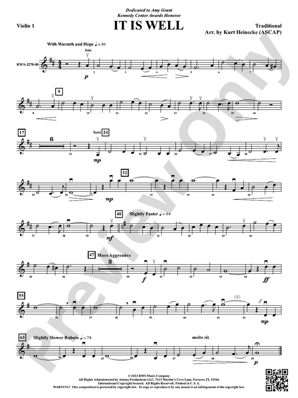 It Is Well: 1st Violin: 1st Violin Part - Digital Sheet Music Download