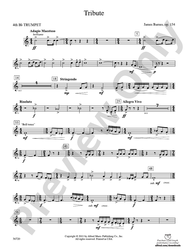 Tribute: 4th B-flat Trumpet: 4th B-flat Trumpet Part - Digital Sheet ...