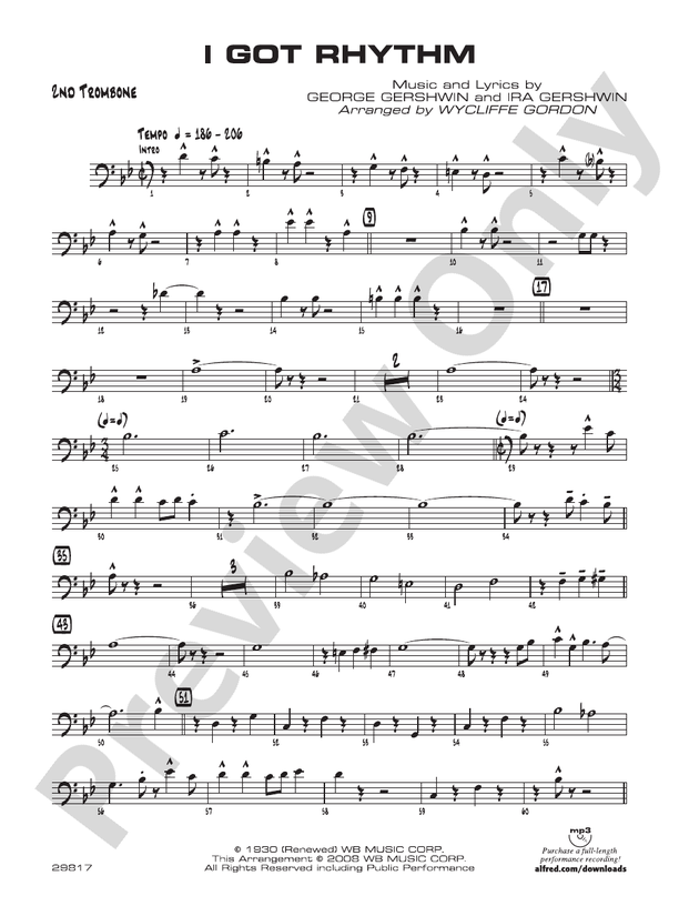 I Got Rhythm: 2nd Trombone: 2nd Trombone Part - Digital Sheet Music Download