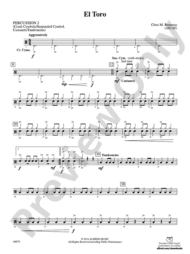 El Toro: 2nd Percussion: 2nd Percussion Part - Digital Sheet Music Download