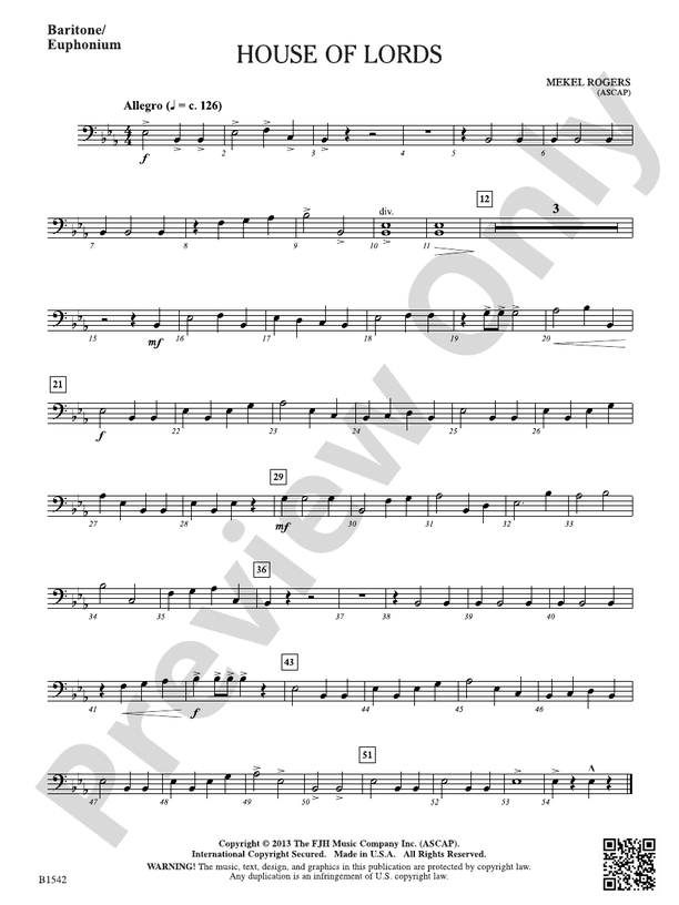 House of Lords: Baritone/Euphonium: Baritone/Euphonium Part: Mekel ...