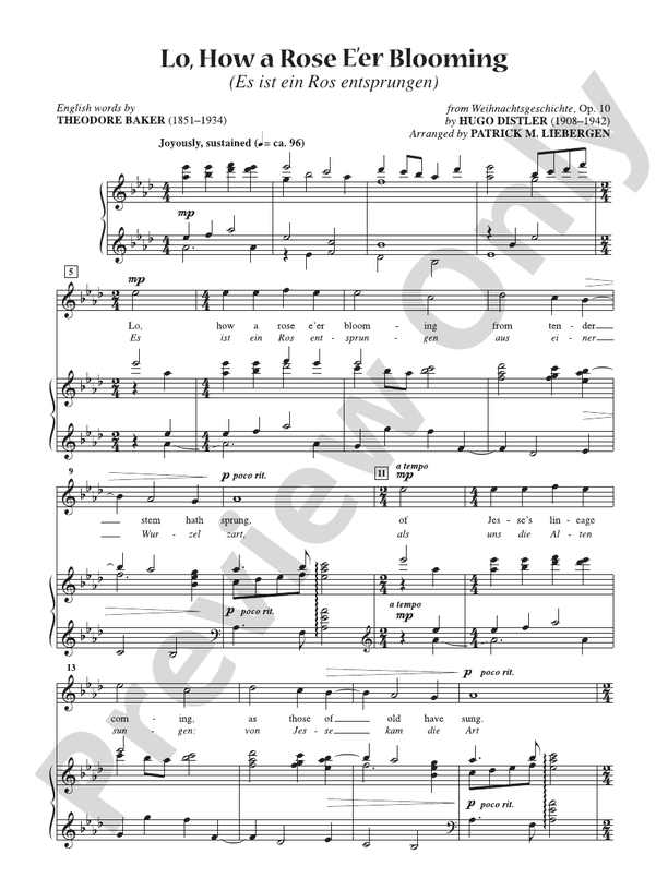 Lo, How a Rose Eer Blooming (Es Ist Ein Ros Entsprungen) [High Voice ...