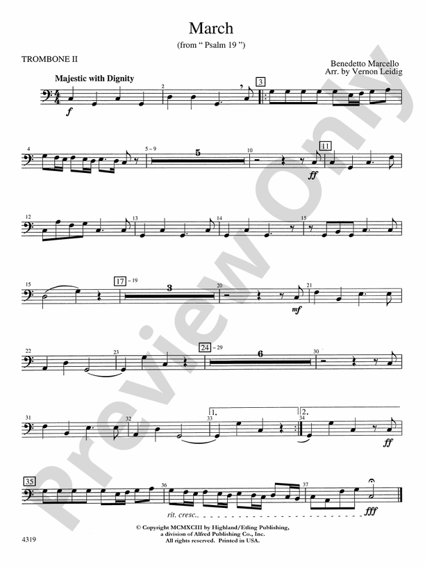 March from "Psalm 19": 2nd Trombone: 2nd Trombone Part - Digital Sheet ...