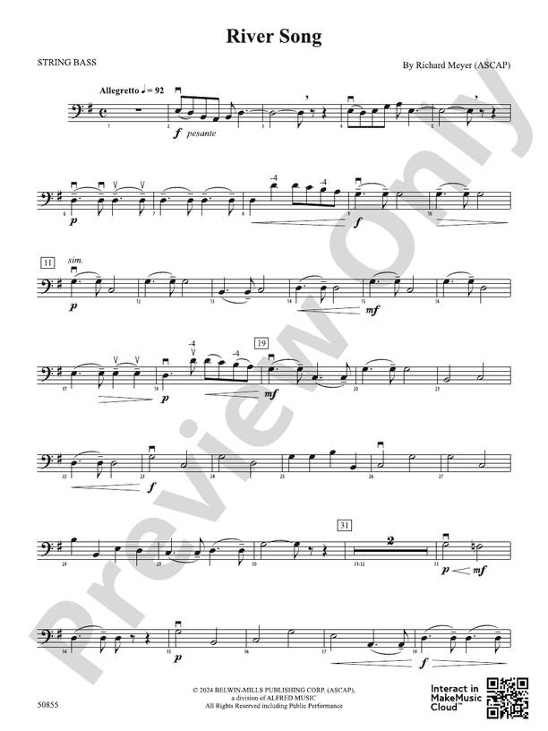 River Song: String Bass: String Bass Part - Digital Sheet Music Download