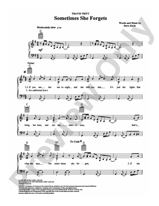 Sometimes She Forgets: Piano/Vocal/Chords: Travis Tritt - Digital Sheet ...