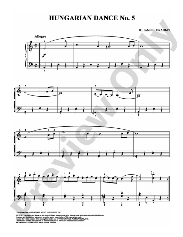 Hungarian Dance No. 5: Easy Piano: Johannes Brahms - Digital Sheet ...