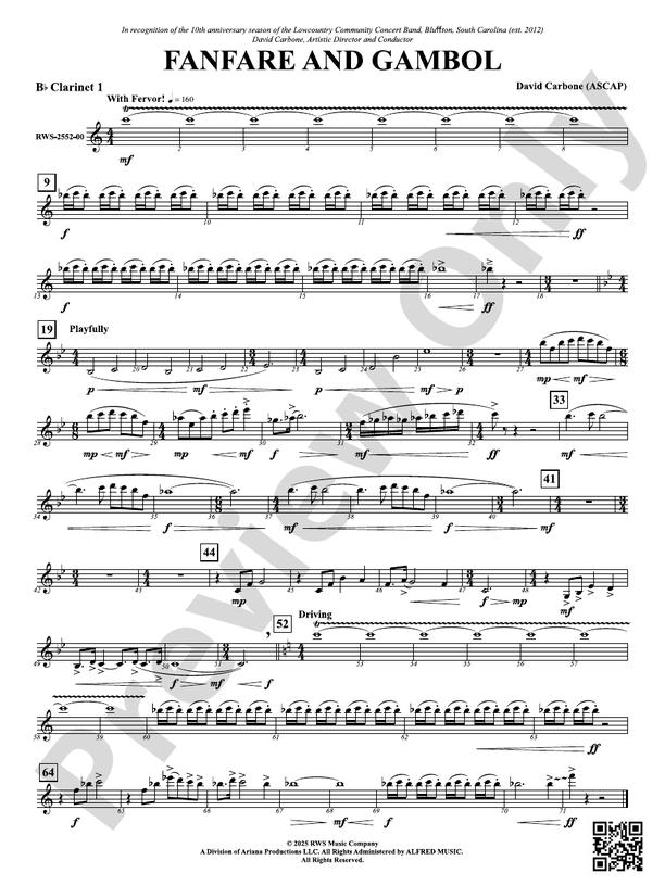 Fanfare And Gambol: 1st B-flat Clarinet: 1st B-flat Clarinet Part ...