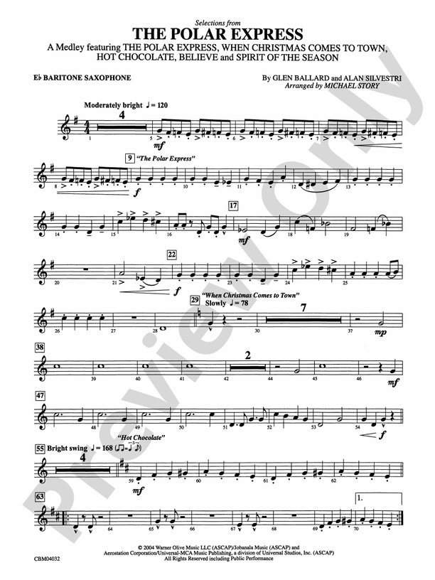The Polar Express, Selections from: E-flat Baritone Saxophone: E-flat Baritone Saxophone Part ...