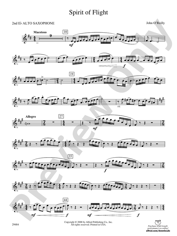 Spirit of Flight: 2nd E-flat Alto Saxophone: 2nd E-flat Alto Saxophone Part - Digital Sheet ...