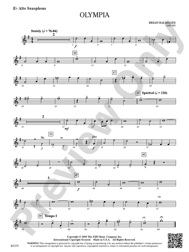 Olympia: E-flat Alto Saxophone: E-flat Alto Saxophone Part: Brian Balmages - Digital Sheet Music ...