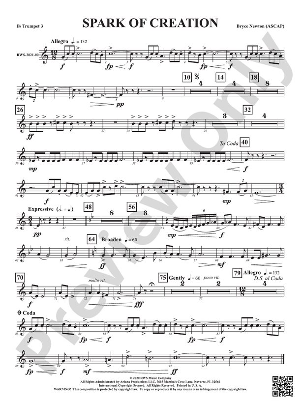 Spark of Creation: 3rd B-flat Trumpet: 3rd B-flat Trumpet Part: Bryce ...