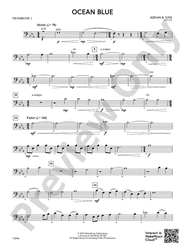Ocean Blue: 1st Trombone: 1st Trombone Part - Digital Sheet Music Download