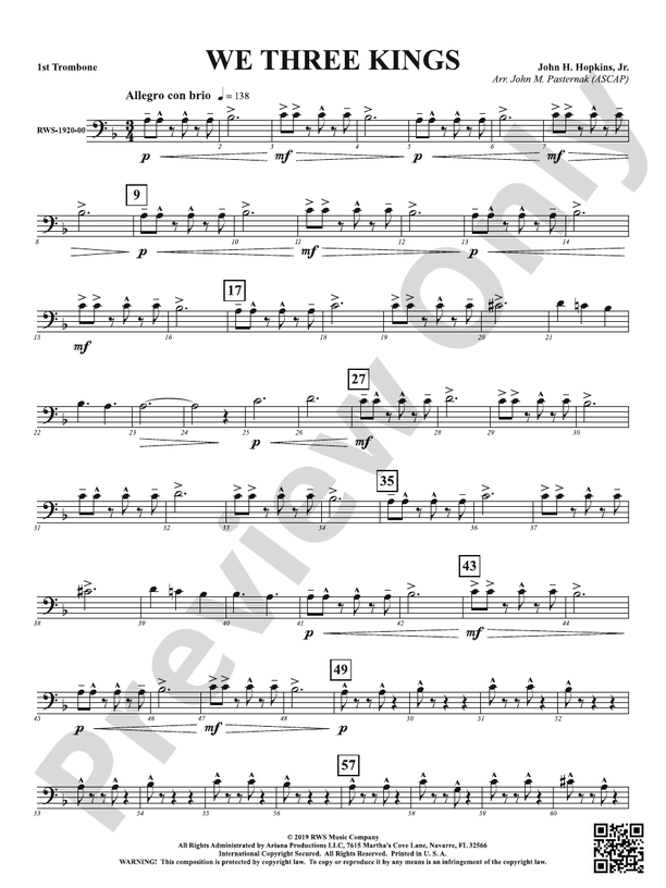 We Three Kings: 1st Trombone: 1st Trombone Part - Digital Sheet Music ...