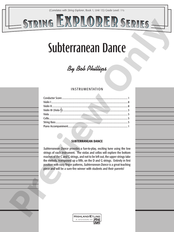 Subterranean Dance: String Orchestra Conductor Score & Parts: Bob Phillips - Digital Sheet Music ...