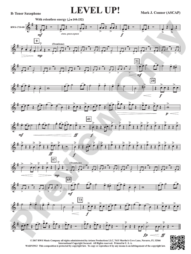 Level Up!: B-flat Tenor Saxophone: B-flat Tenor Saxophone Part: Mark J ...