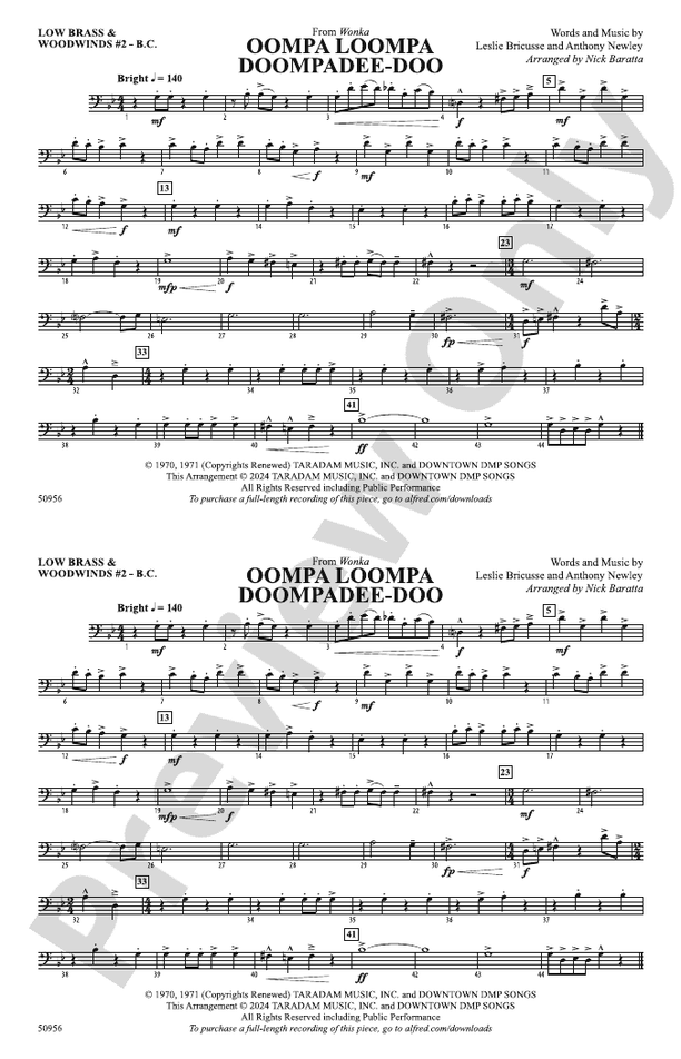 Oompa Loompa Doompadee-Doo: Low Brass & Woodwinds #2 - Bass Clef: Low ...