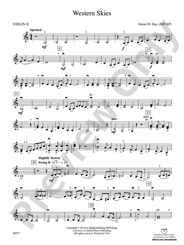 Western Skies: 2nd Violin: 2nd Violin Part - Digital Sheet Music Download