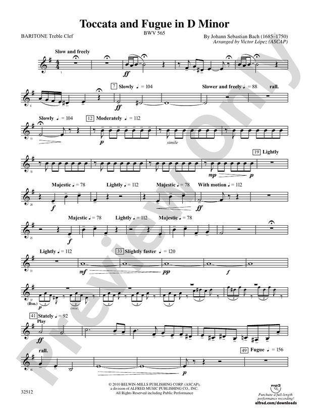 Toccata and Fugue in D Minor: (wp) Baritone T.C.: (wp) Baritone T.C ...