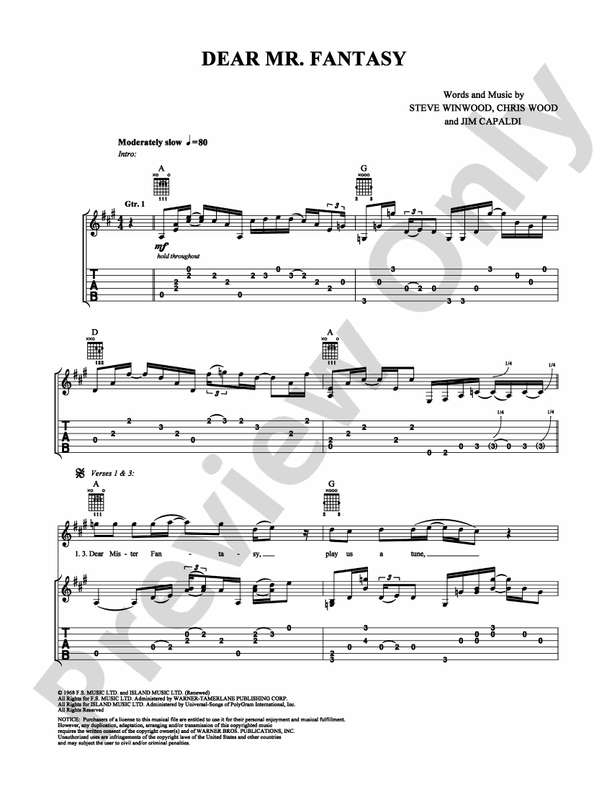 Dear Mr. Fantasy: Guitar TAB: Traffic - Digital Sheet Music Download