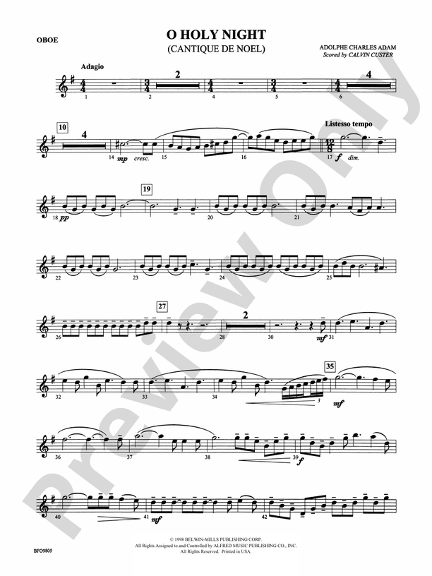 O Holy Night: Oboe: Oboe Part - Digital Sheet Music Download