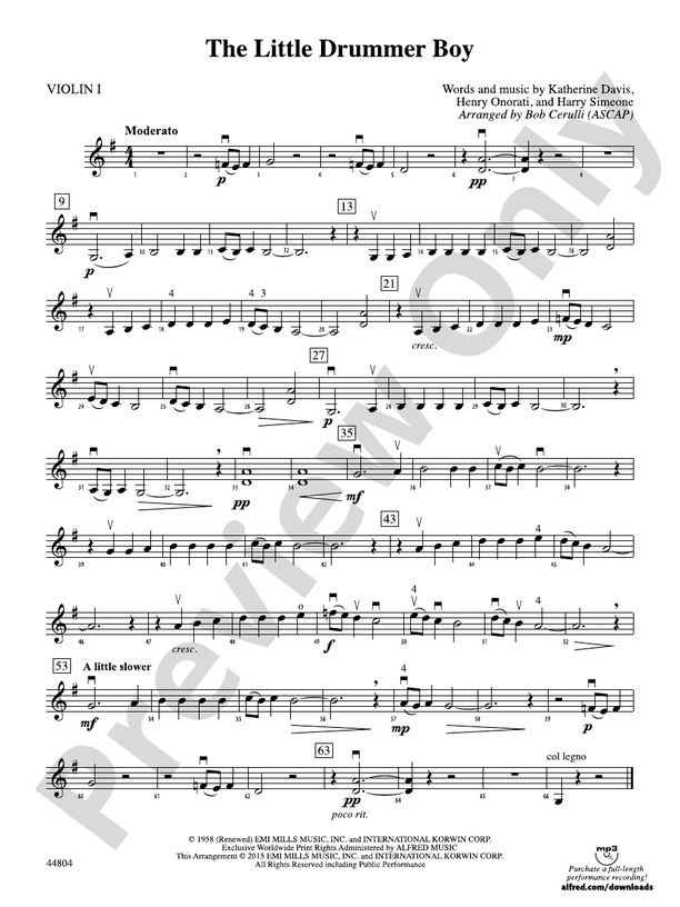 The Little Drummer Boy: 1st Violin: 1st Violin Part - Digital Sheet ...