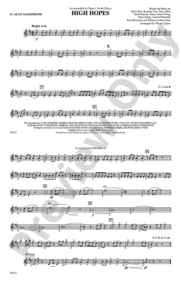 High Hopes: E-flat Alto Saxophone: E-flat Alto Saxophone Part - Digital Sheet Music Download