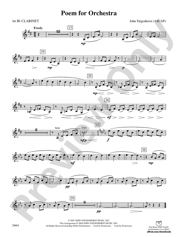Poem for Orchestra: 1st B-flat Clarinet: 1st B-flat Clarinet Part ...