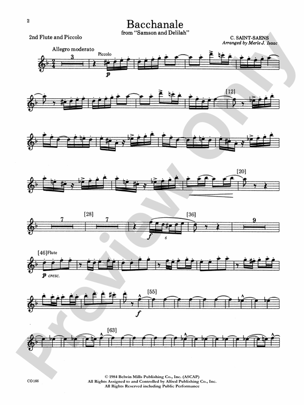 Bacchanale from Samson and Delilah: 2nd Flute: 2nd Flute Part - Digital Sheet Music Download