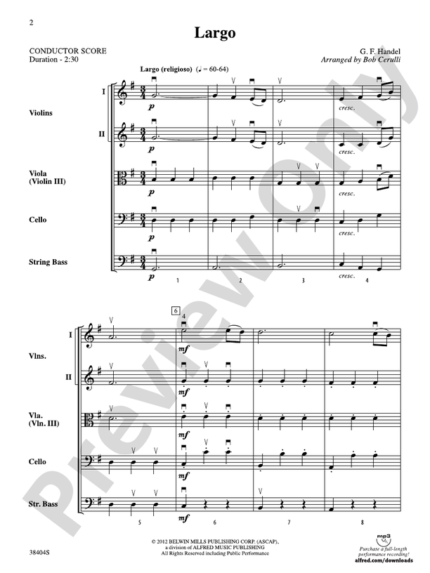 Largo: Score: String Orchestra Score - Digital Sheet Music Download